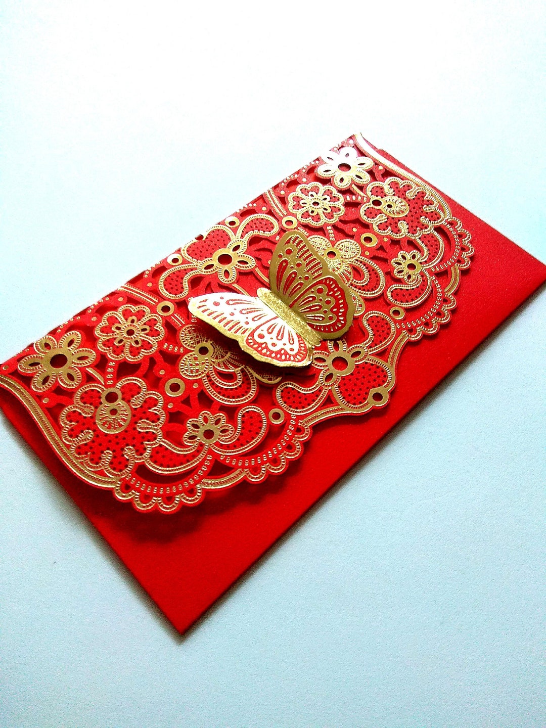 2 PCS Butterfly Wedding Birthday Red Hard Paper Packet Gift Voucher ...