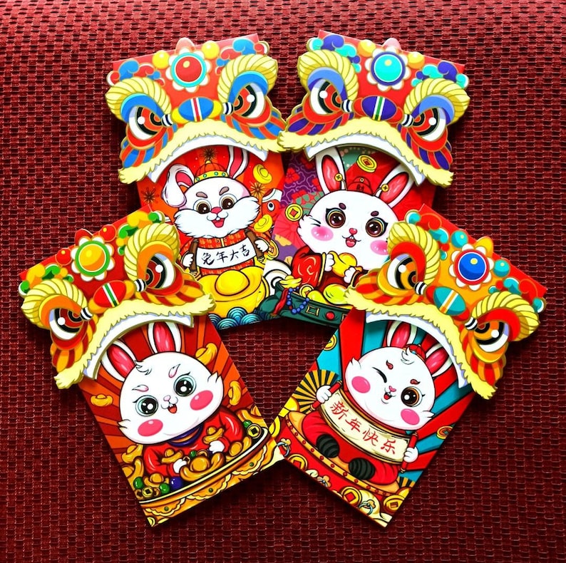 2023 Rabbit Lion Dance Chinese New Year Money Envelope Red Packet ...