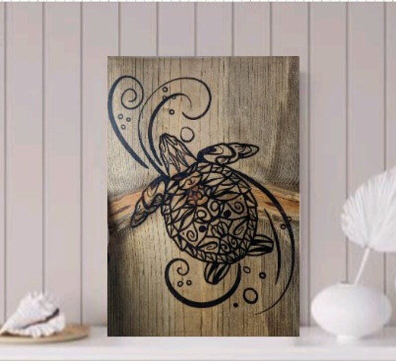 Sea Turtle Wall Plaque, Burnt Wood Design - Etsy