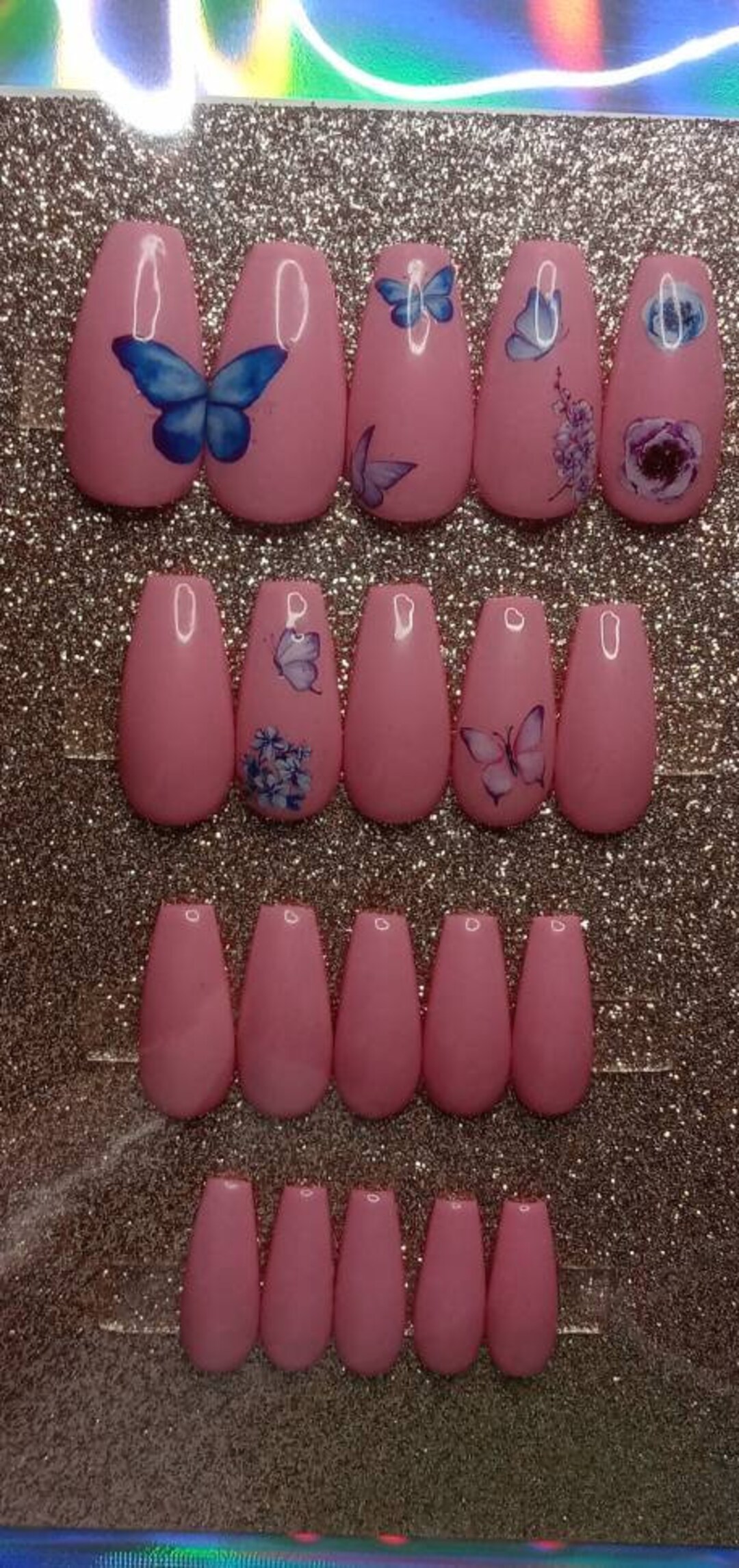Pretty in Pink Blue Butterfly and Flower Nails - Etsy