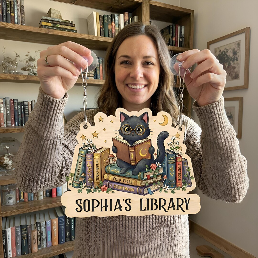 Personalized Library Sign, Wooden Book Sign, Book Lovers Gifts, Bookish ...