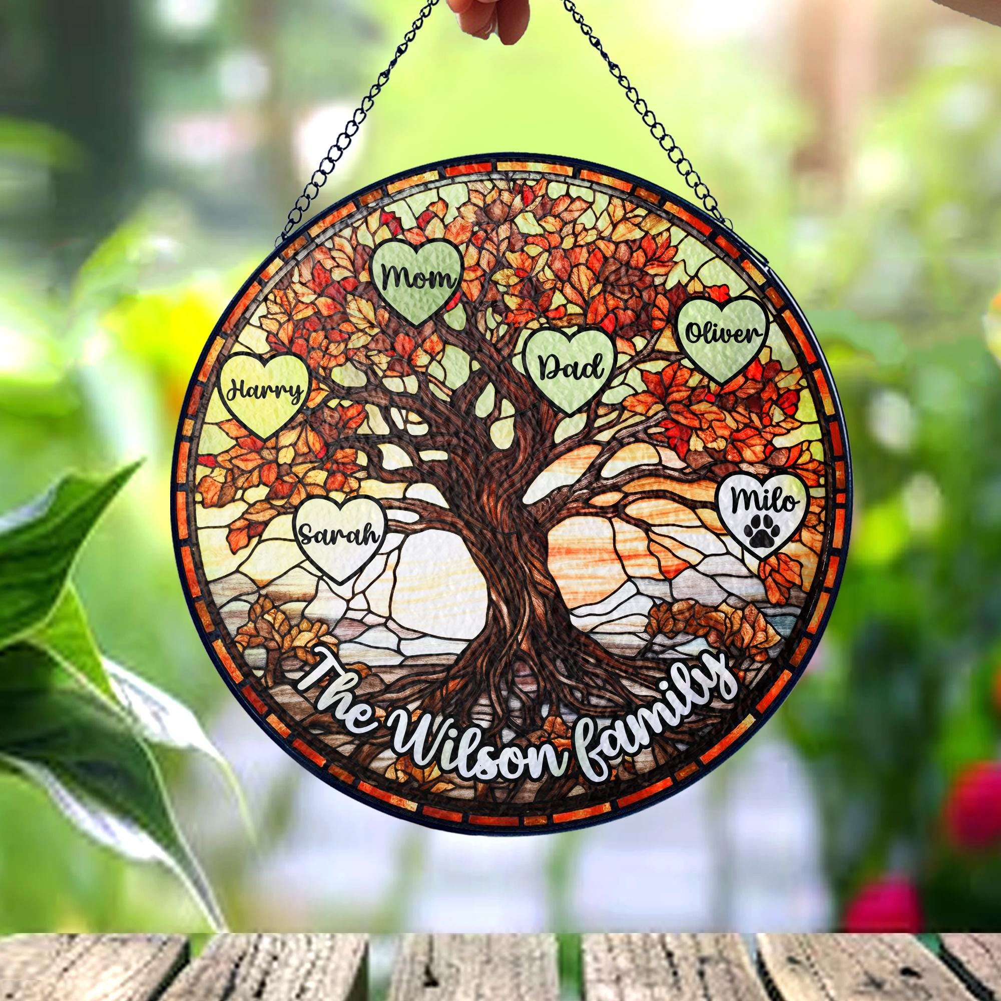 Personalized Family Tree Stained Glass Suncatcher, Custom Name Family ...