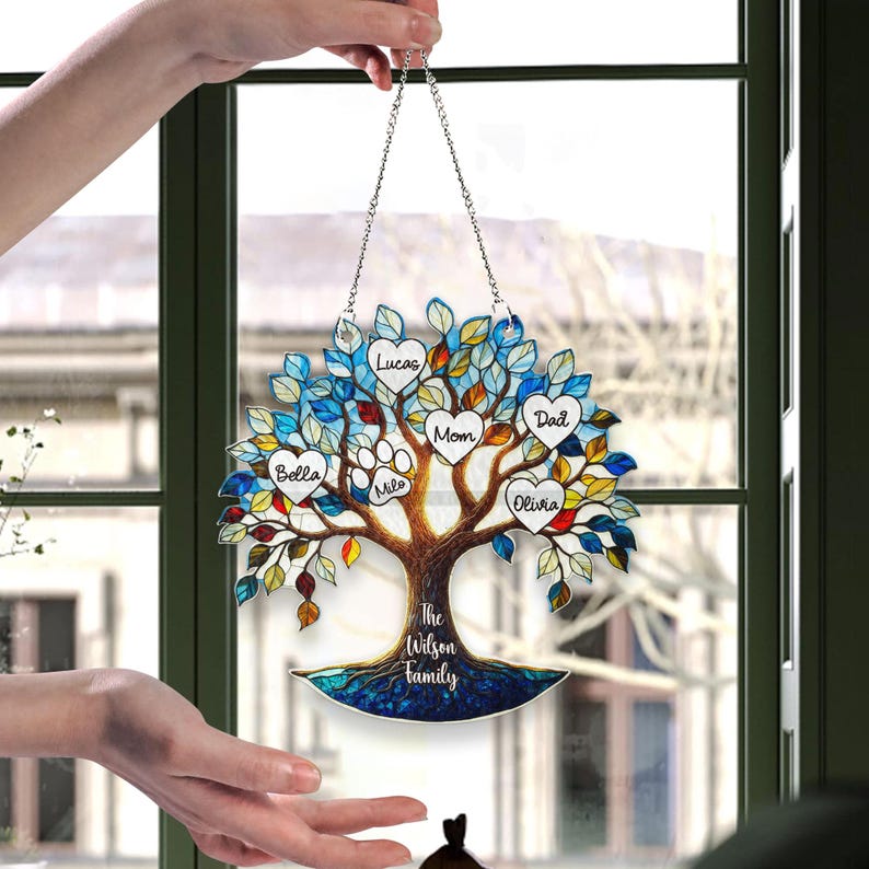 Personalized Family Tree Stained Glass Suncatcher, Tree of Life ...