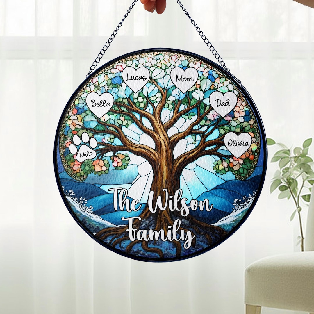 Personalized Family Stained Glass Suncatcher, Custom Tree of Life ...