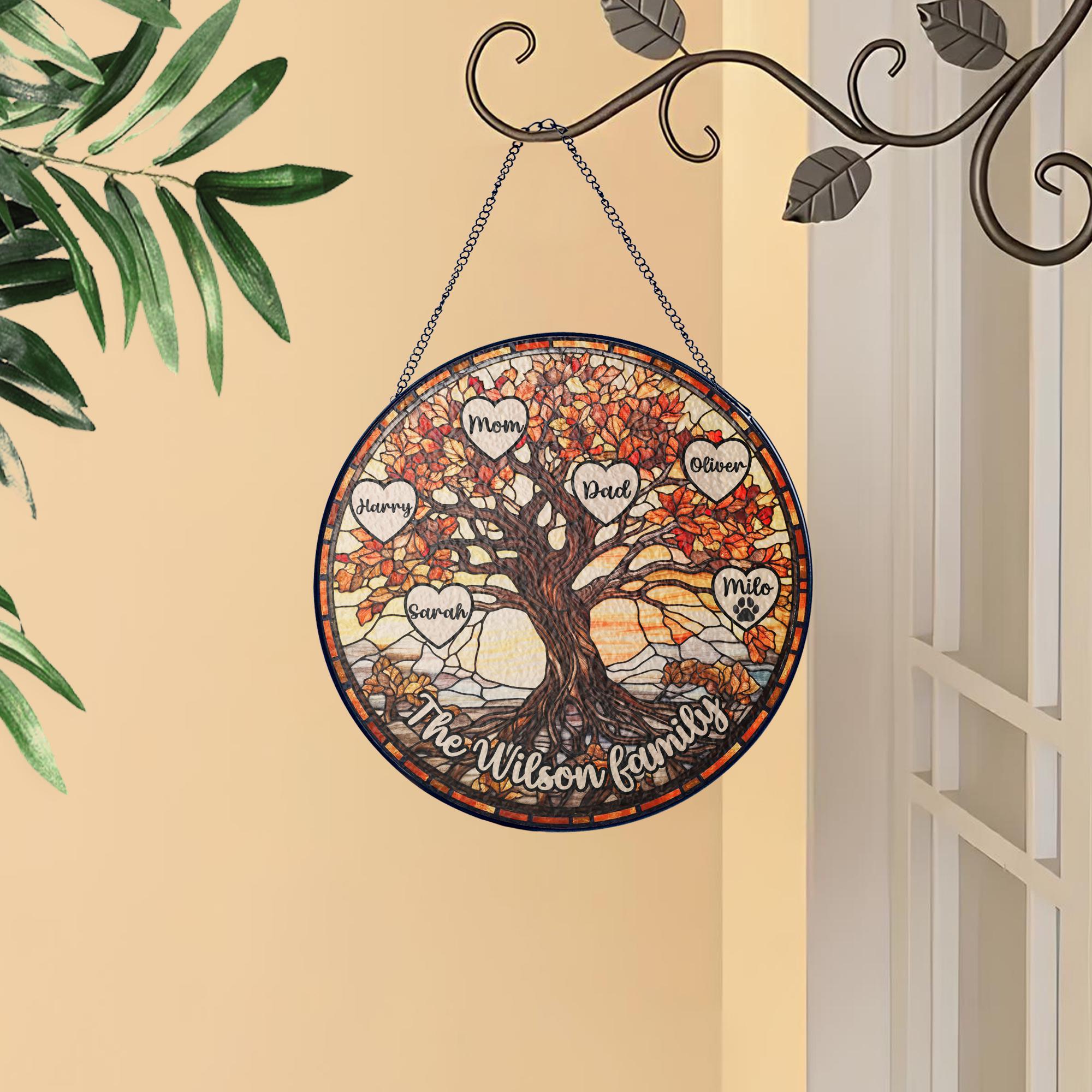 Personalized Family Tree Stained Glass Suncatcher, Custom Name Family ...