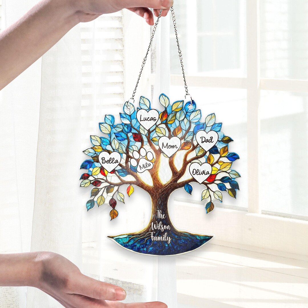 Personalized Family Tree Stained Glass Suncatcher, Tree of Life ...