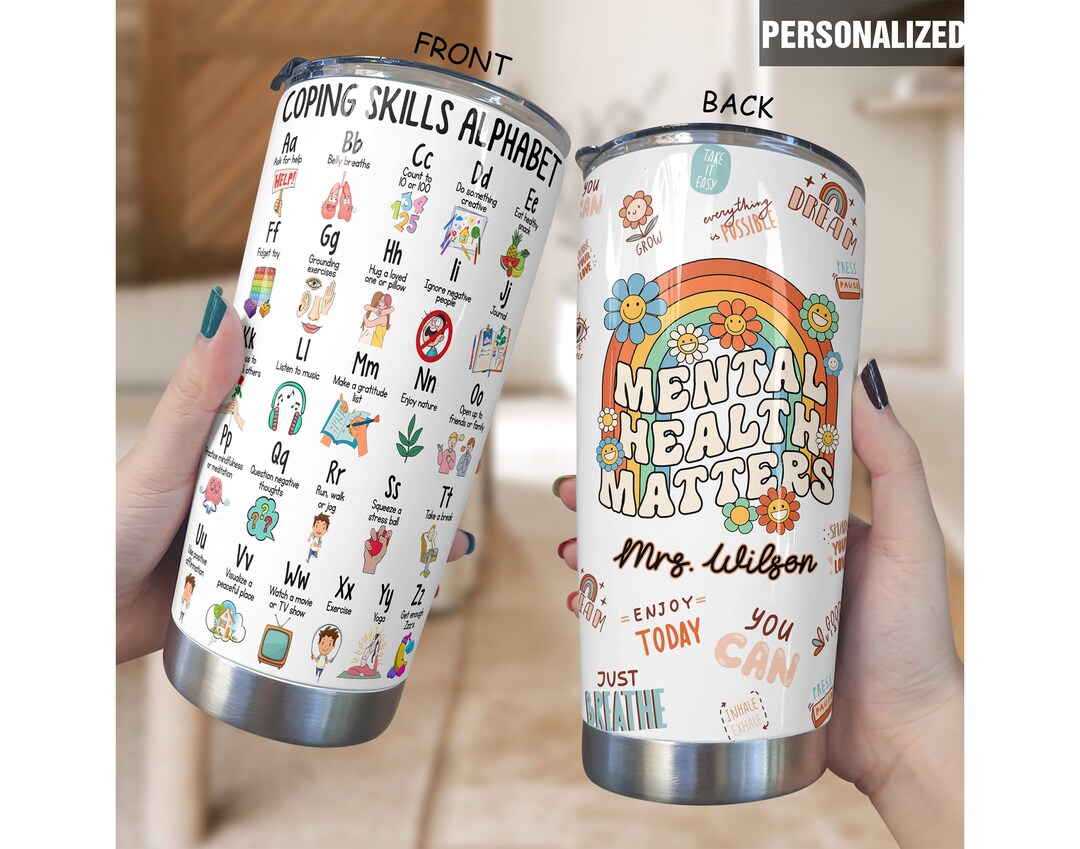 Coping Skills Alphabet Tumbler, Personalized School Counselor Drinkware ...