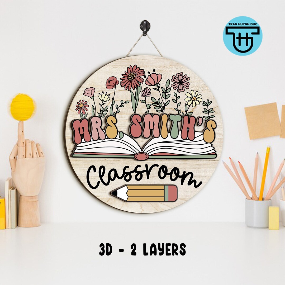 Teacher Classroom Door Hanger Sign Name Back to School Wreath Teacher ...