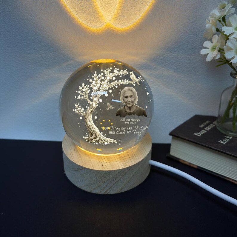 Personalized Memorial Crystal Ball Night Light, Photo Remembrance ...