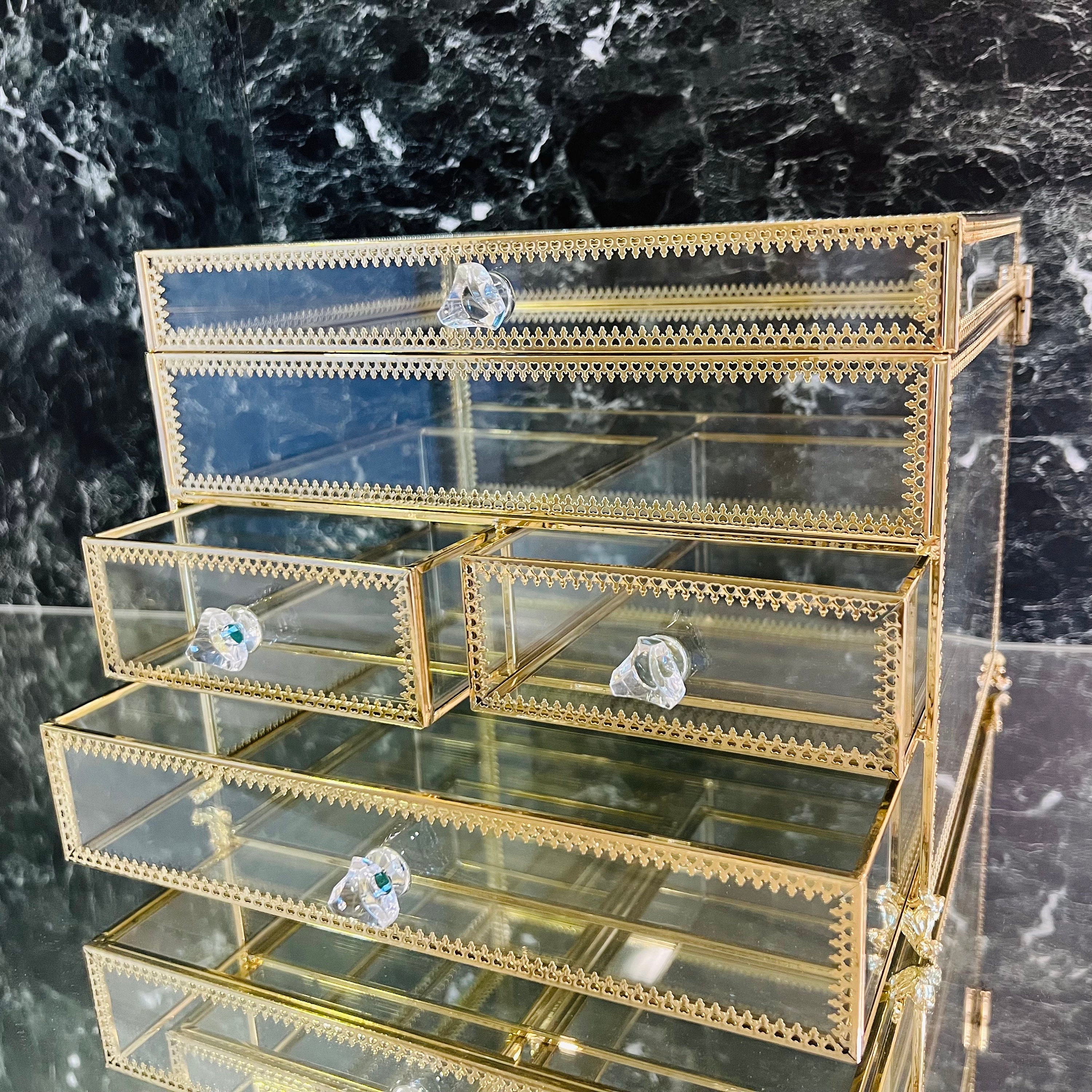 Personalized Glass Jewelry Box | Premium Tempered Glass With Golden ...