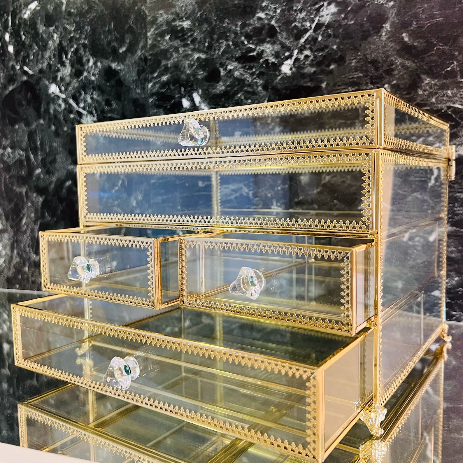 Personalized Glass Jewelry Box | Premium Tempered Glass With Golden ...