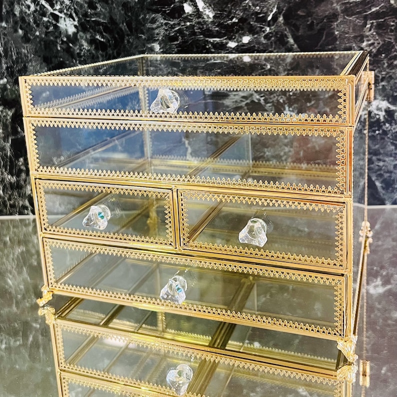 Personalized Glass Jewelry Box | Premium Tempered Glass With Golden ...
