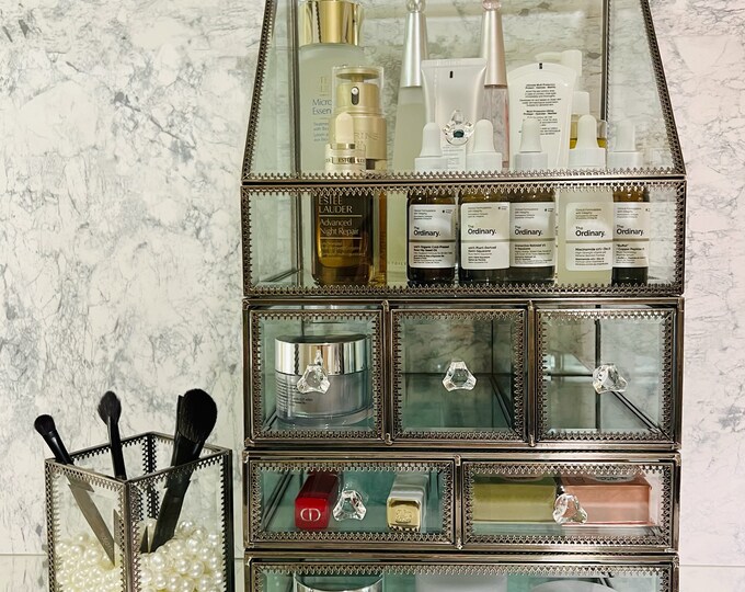 Silver Set of 4 Personalized Gift for Girl Her Elegant Glass Makeup ...