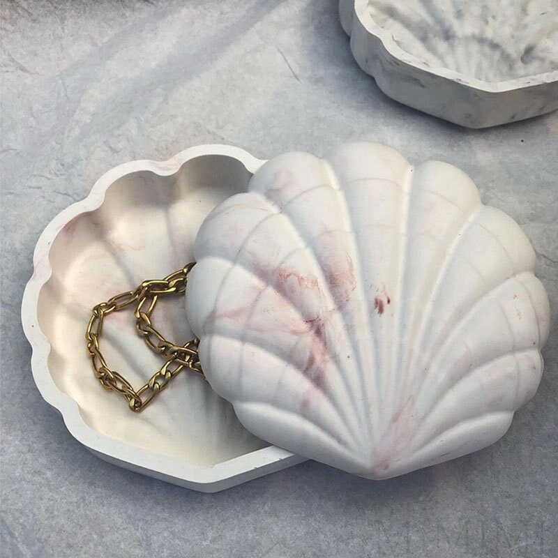 Scallop Shell Trinket Tray With Lid Silicone Mold Resin Concrete Cement ...