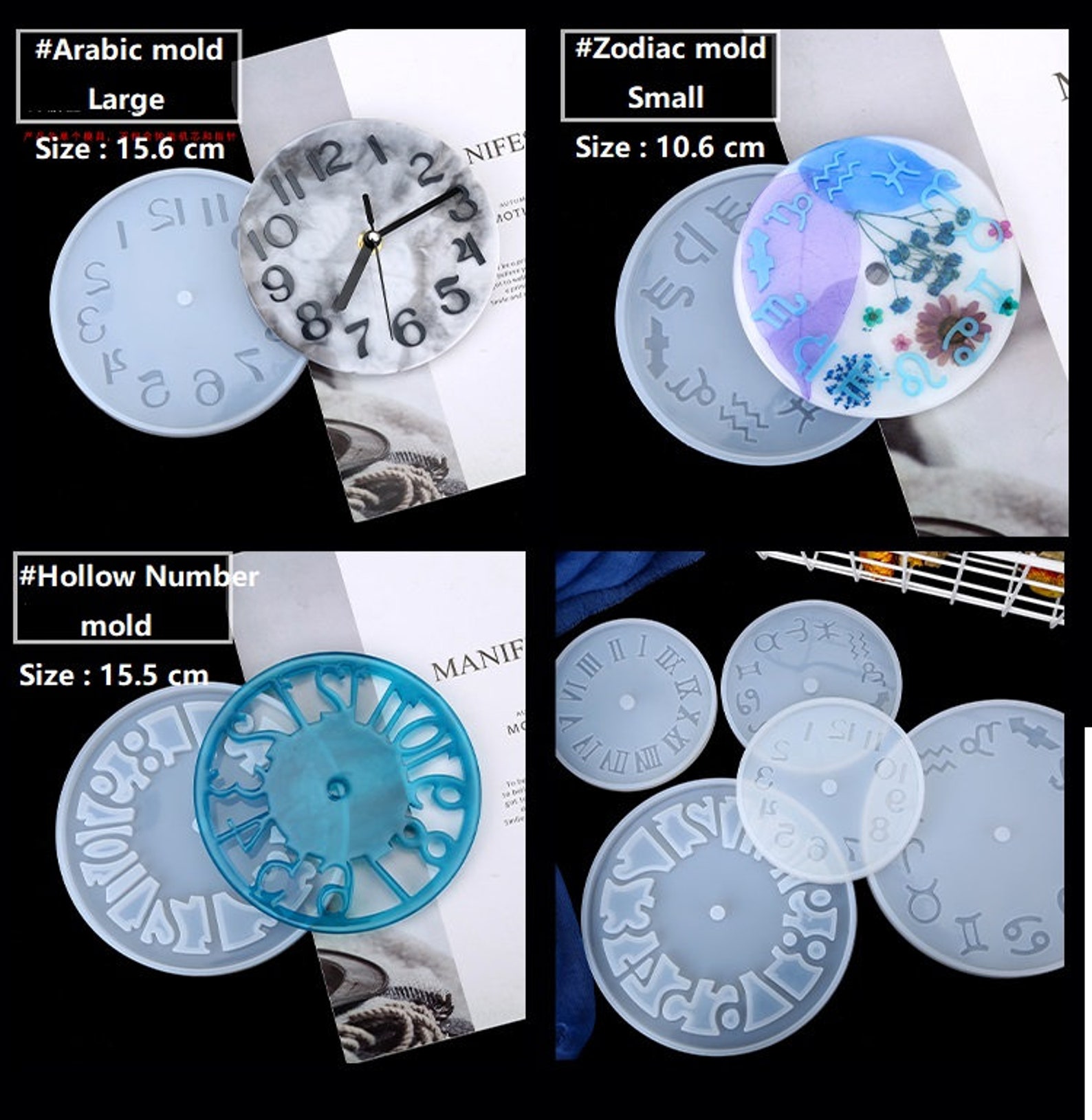 Resin Clock Molds With Clock Hardware, DIY CLASSIC Number Clock Mold ...