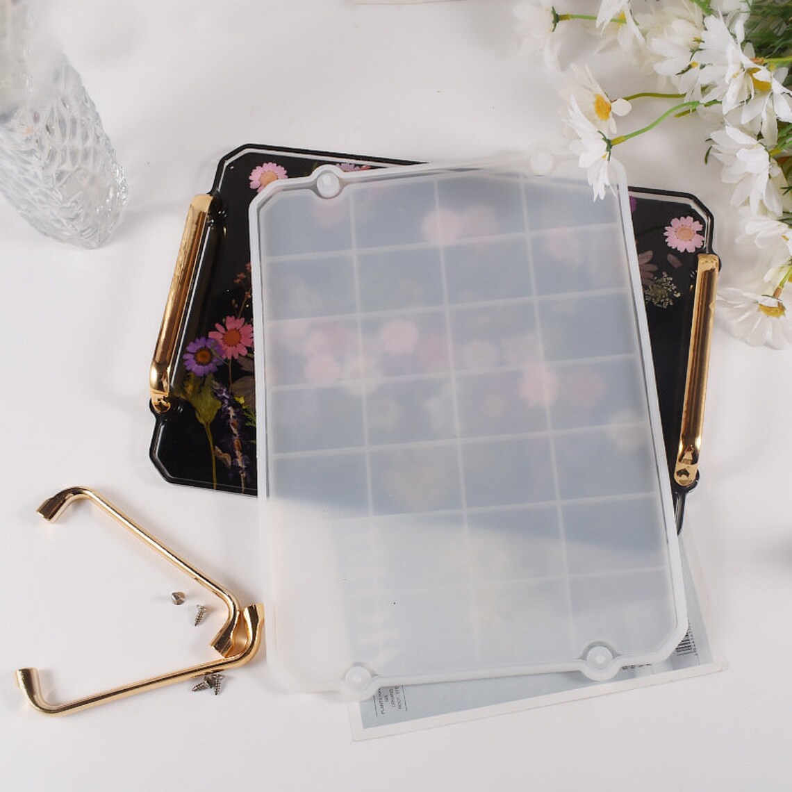 Large Rectangle Tray Slicone Mold , Handle Tray Resin Molds, Silicone ...