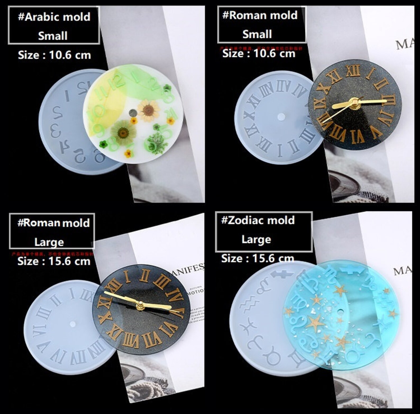 Resin Clock Molds With Clock Hardware, DIY CLASSIC Number Clock Mold ...