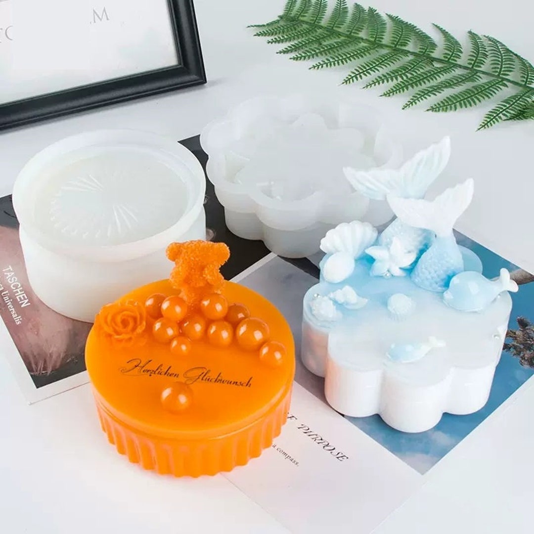 Stripe Storage Box and Lid Mold, Round Candle Jar Mold , Cement Flower ...