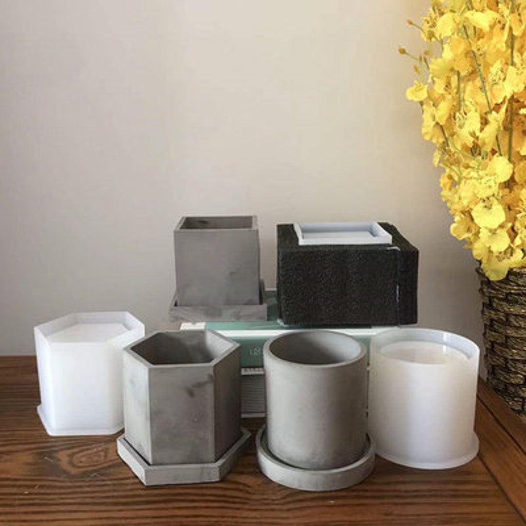 Round Square Hexagonal Flower Pot Silicone Mold Concrete Gypsum Mold - Etsy