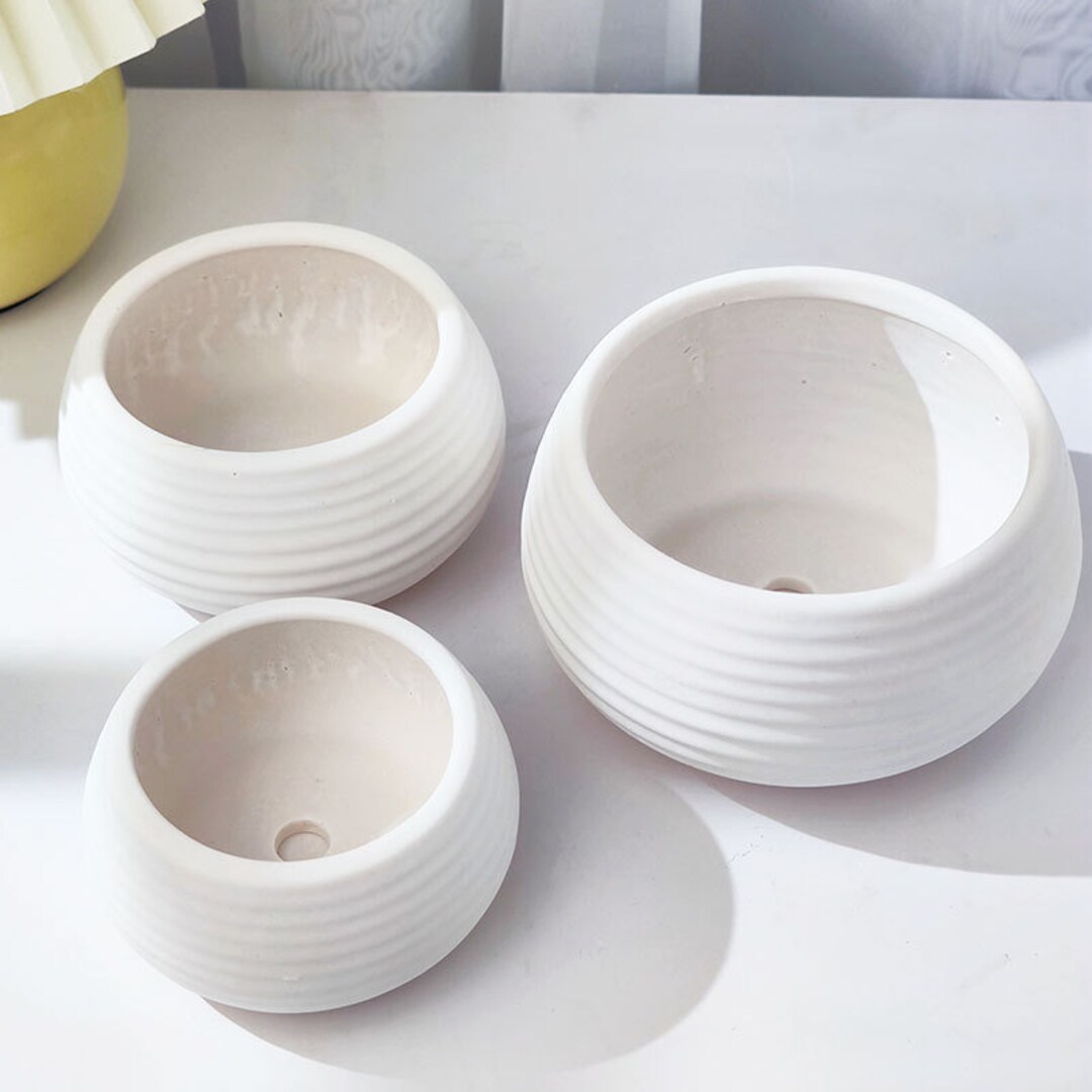 Stripe Round Flowerpot Silicone Mold,large Size Plant Flower Pot Mold ...