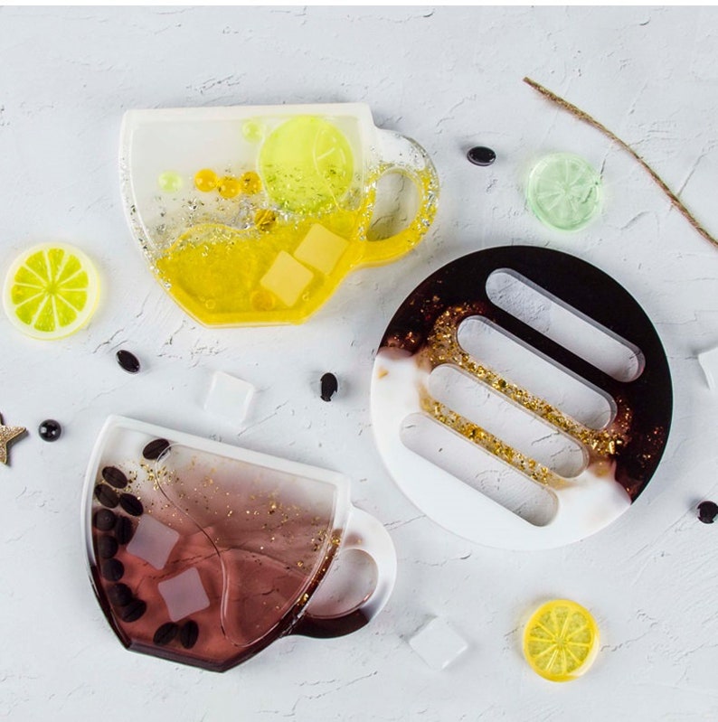 Quicksand Coffee Cup Shape Coaster Mold Kit, Resin Lemon Slice Filler ...
