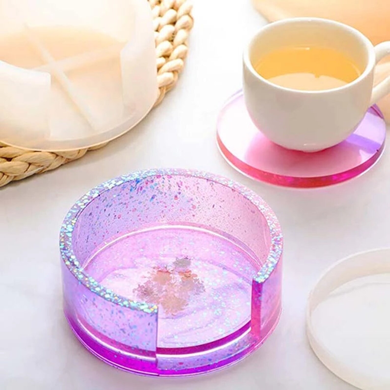Circle Coaster Mold Kit Round Silicone Geode Coaster & Coaster Holder ...