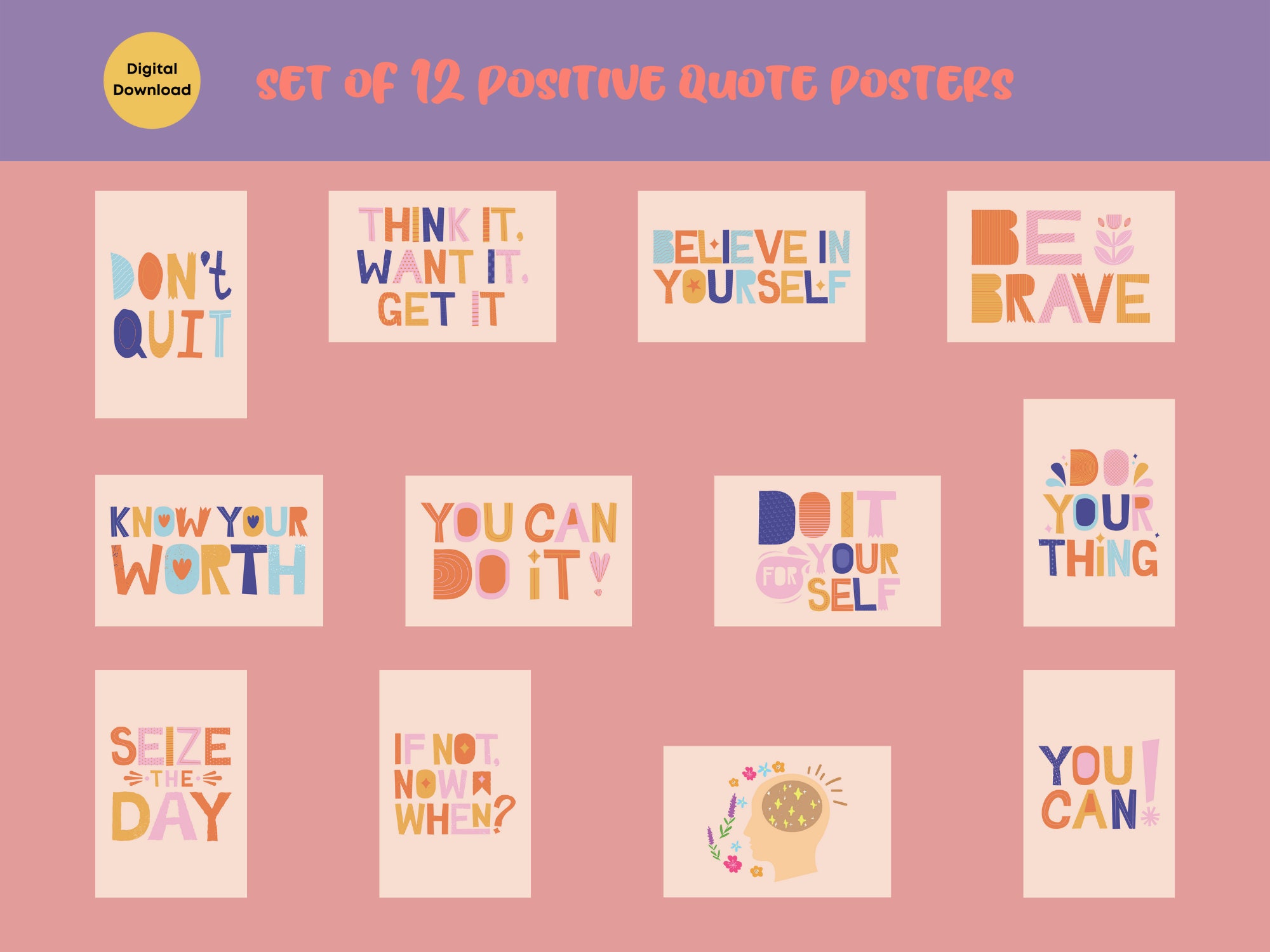 Positive Quote Poster Bundle 12 Prints // Mental Health Prints ...