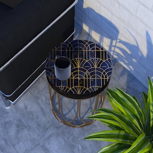 Black & Gold Geometric Accent Table | 14” Round End Table for Indoor ...