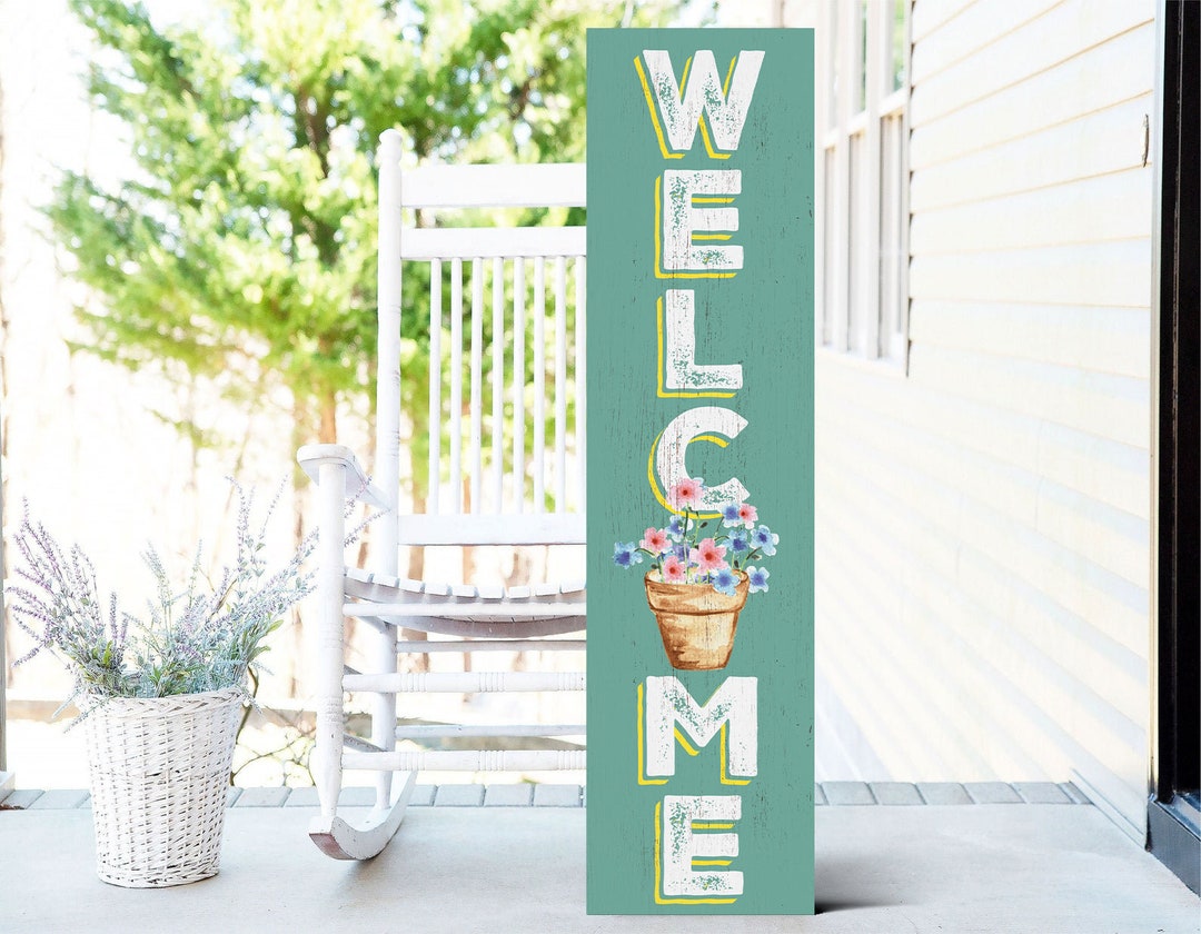 36in Spring Welcome Sign for Front Door Wooden Porch Sign, Front Porch ...