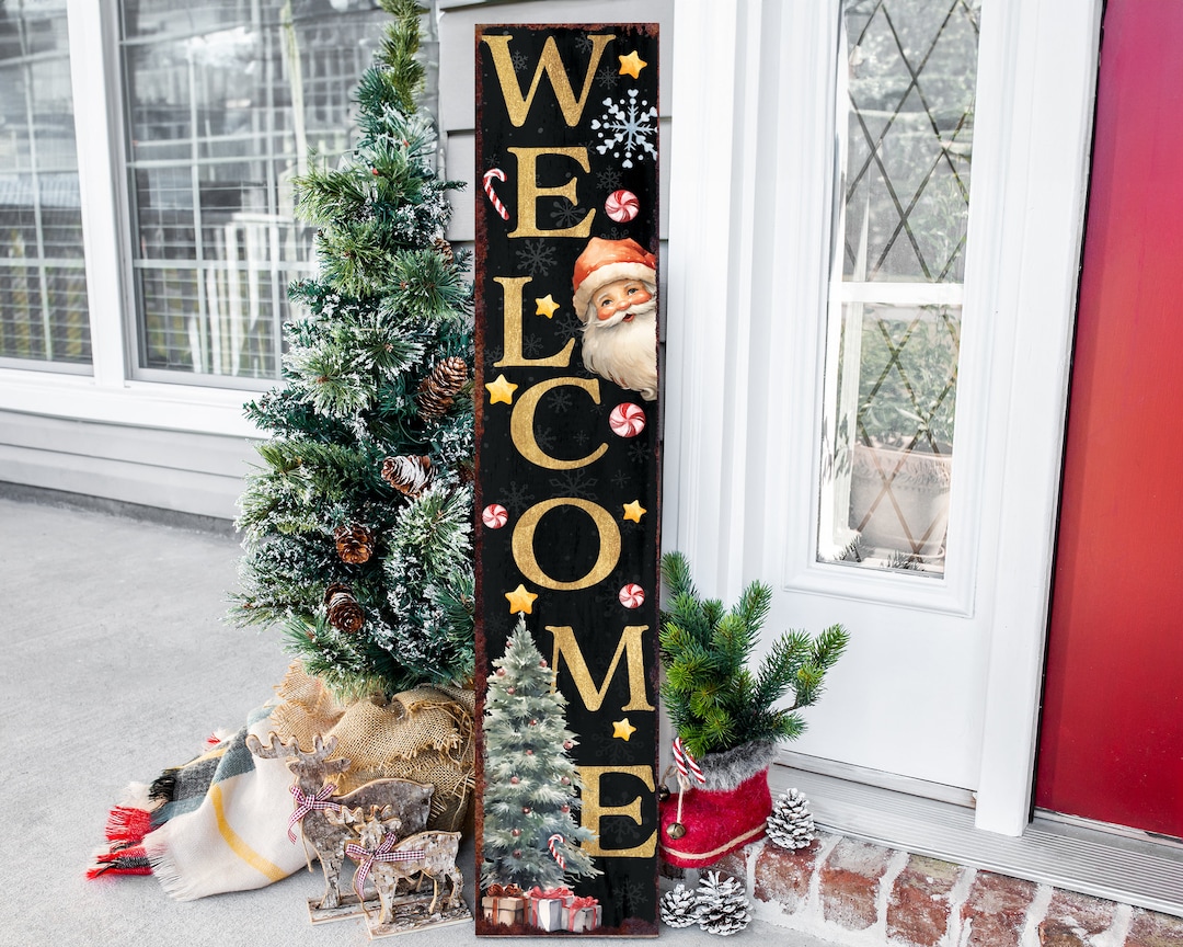 Welcome Christmas Porch Sign Front Porch Santa Christmas Welcome Sign ...