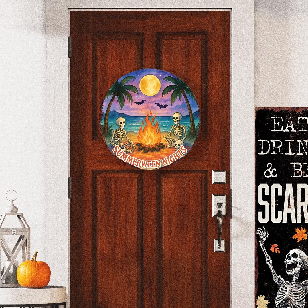 Summerween Nights Door Hanger – Halloween Beach Skeleton Decor – UV ...