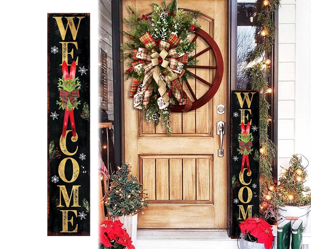 48in Welcome Snowflake With Skis Christmas Porch Sign Front Porch ...