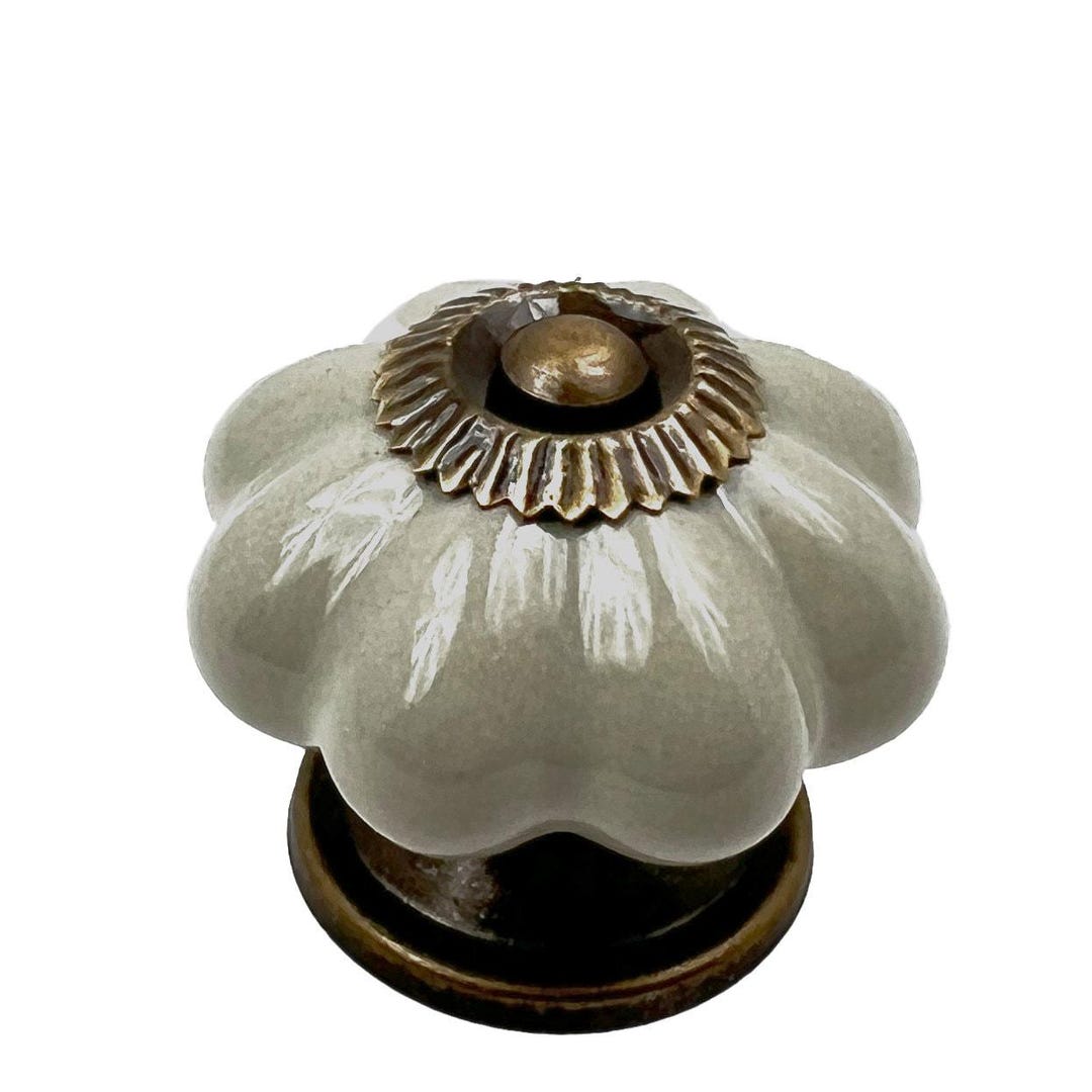 Gray Ceramic Scallop Cabinet Knobs 6 Pack Elegant Drawer Pulls, Closet ...