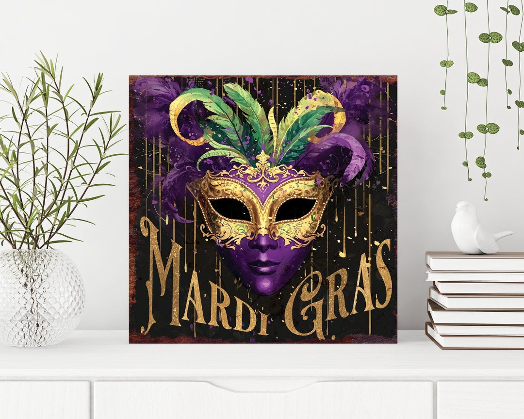 12in Square Mardi Gras Wall Decor, Mardi Gras Wall Art, Vintage Square ...