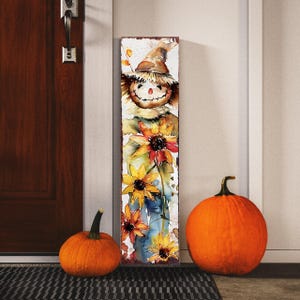 36in Fall Scarecrow Porch Sign - Watercolor Fall Decor for Front Door ...