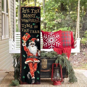 36in Dancing Santa Christmas Porch Sign - Front Porch Christmas Welcome ...