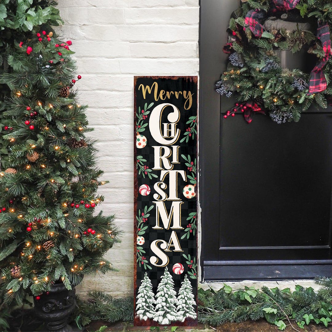 Rustic Farmhouse Merry Christmas Porch Sign | Vertical Outdoor Welcome ...