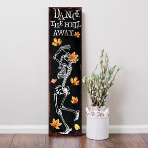36in Dancing Skeleton Halloween Porch Sign - Front Porch Halloween ...