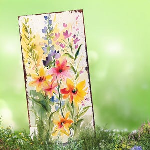 30in Spring Garden Stake | Watercolor Wildflower Decor | Ideal for ...