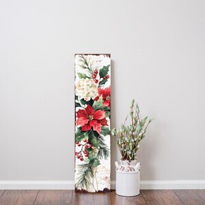 36in Christmas Poinsettias Porch Sign - Christmas Front Porch Plaque ...
