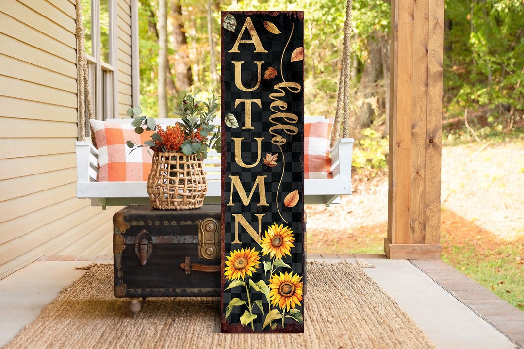 36in Hello Autumn Porch Sign Front Porch Fall Welcome Sign With Vintage ...