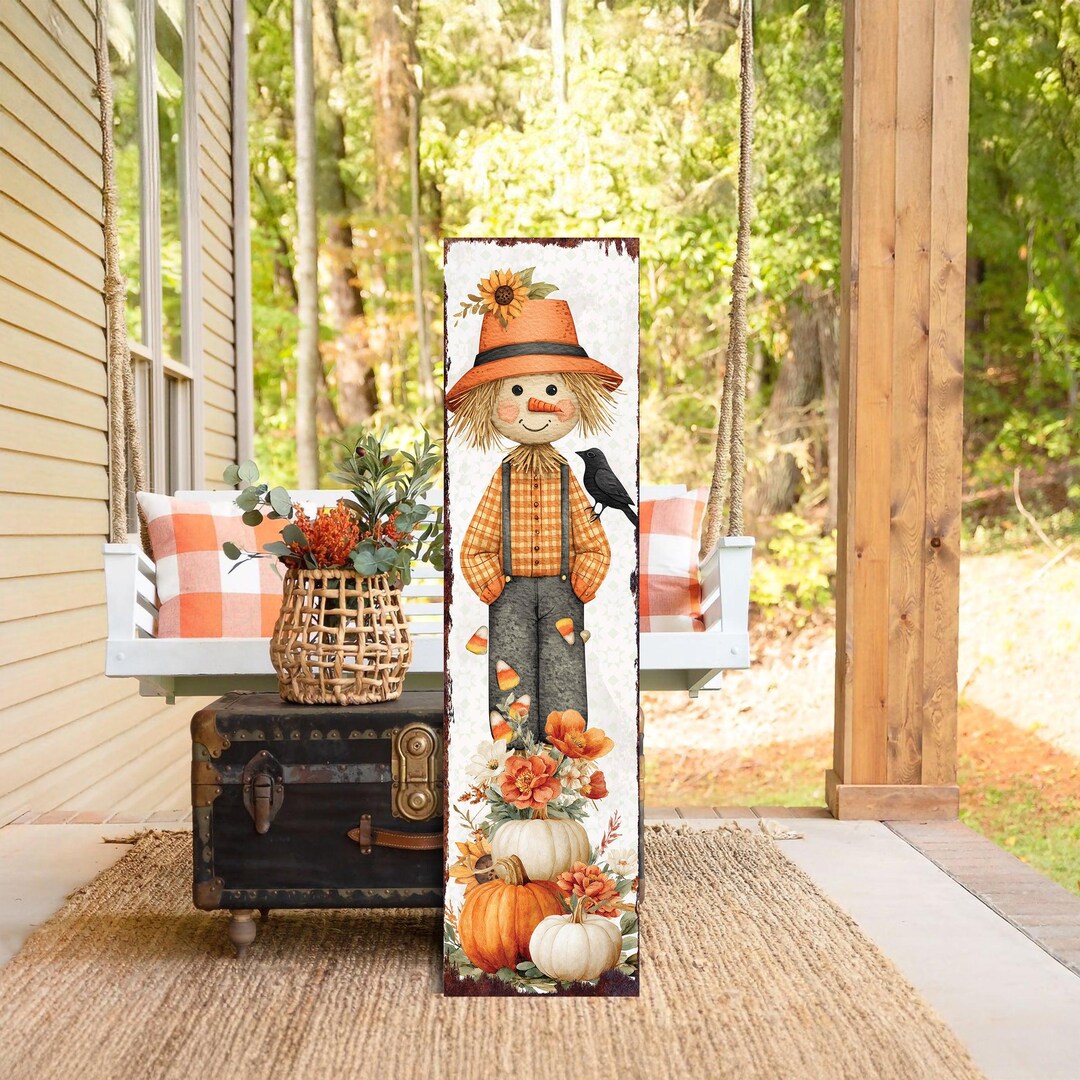 Fall Scarecrow Porch Sign | Autumn Entryway Decor With Pumpkins ...