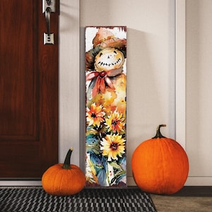 36in Fall Scarecrow Porch Sign - Watercolor Fall Decor for Front Door ...