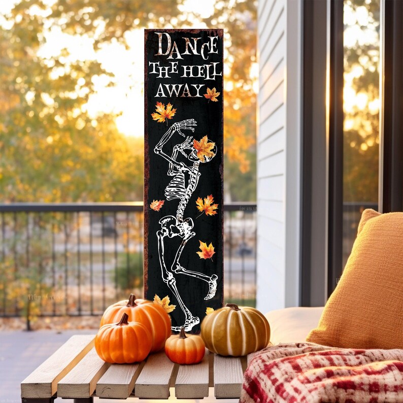 36in Dancing Skeleton Halloween Porch Sign - Front Porch Halloween ...