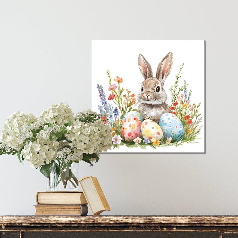 Easter Bunny Wall Decor Art | UV Print Canvas | Watercolor Paint Style ...