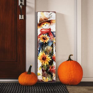 36in Fall Scarecrow Porch Sign - Watercolor Fall Decor for Front Door ...