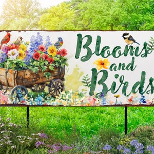 32in Spring Garden Stake Watercolor Blooms and Birds Decor Ideal for ...