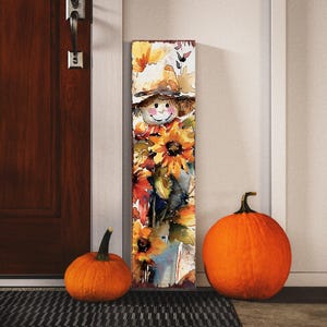 36in Fall Scarecrow Porch Sign - Watercolor Fall Decor for Front Door ...