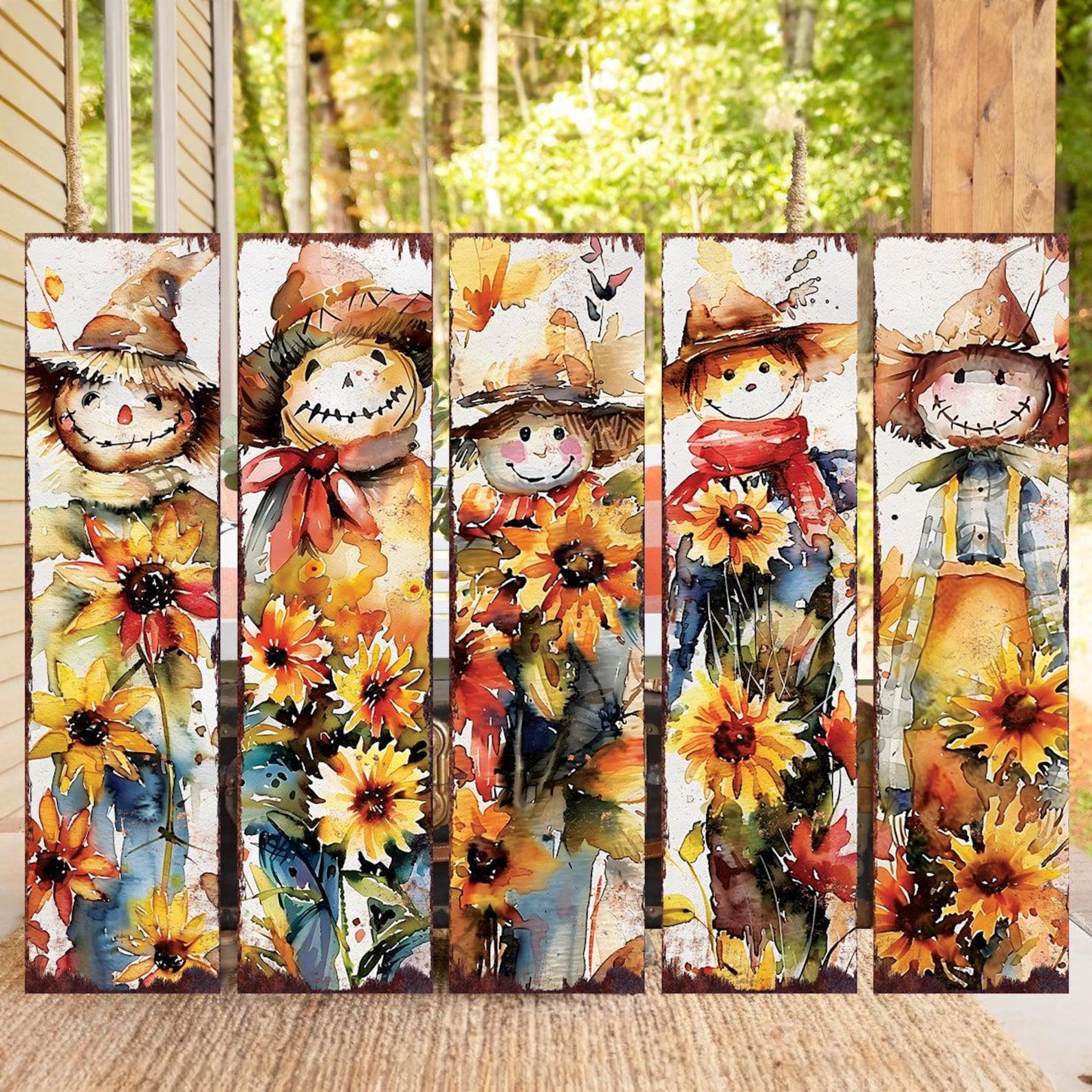36in Fall Scarecrow Porch Sign - Watercolor Fall Decor for Front Door ...