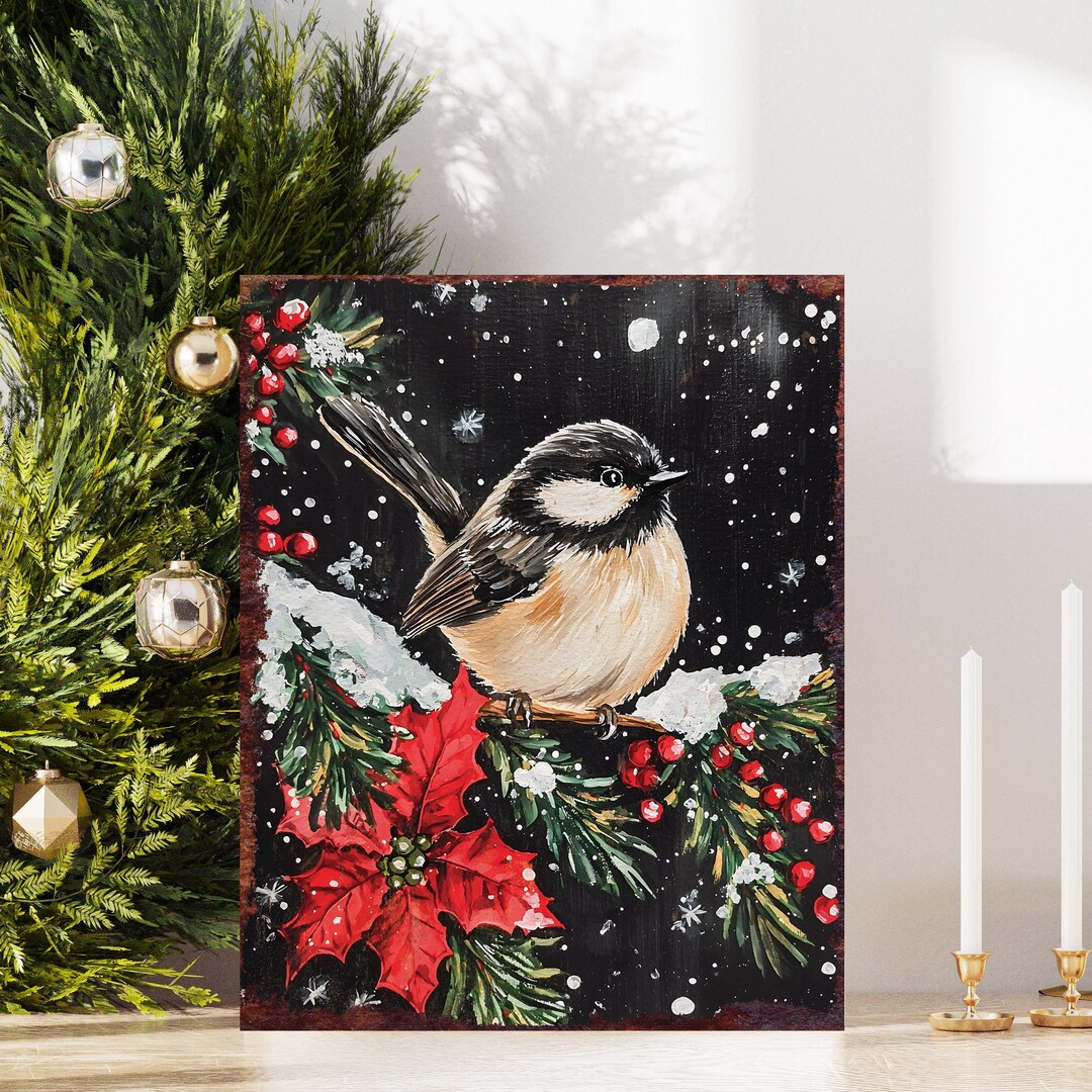 15in Christmas Table Decor | Christmas Chickadee Tabletop Decoration ...